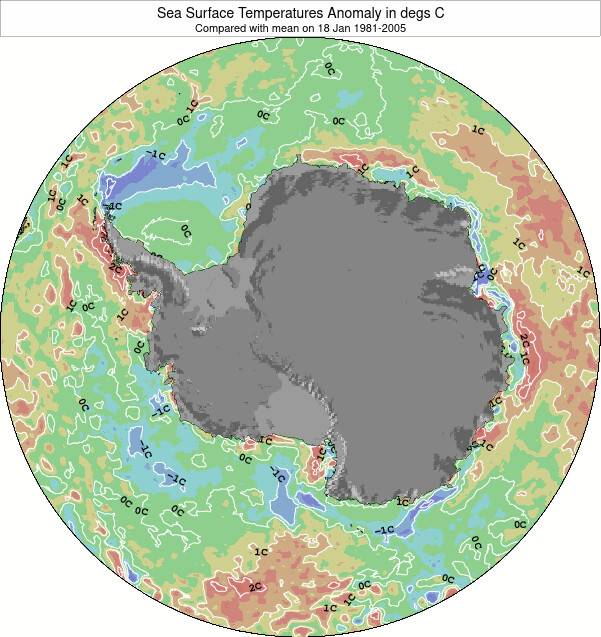 Antarctica Sea Temperature Anomaly Map